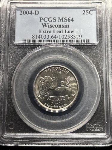 2004-D 25C Wisconsin State Extra LEAF LOW Washington Quarter PCGS MS64 ...