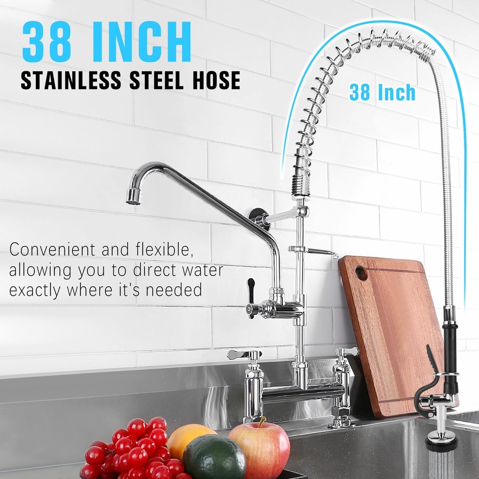 Spray Valve with 38" Flexible Stainless Steel Hose & Pre-Rinse Overhead ...