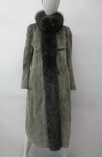 MINT GREEN/GRAY SHEARED BEAVER & FOX FUR COAT JACKET WOMEN WOMAN SZ 4 ...
