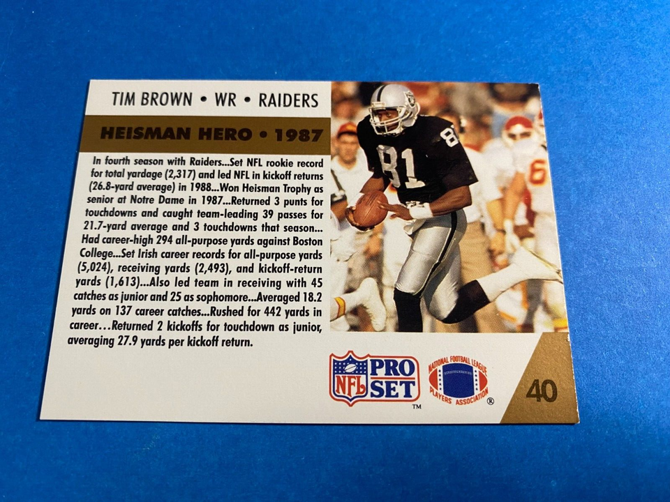 TIM BROWN 1991 PRO SET HEISMAN HERO #40 AUTO IP SIGNED NOTRE DAME ...