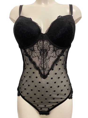 Black Lace Teddy All In One Body 38DD Underwired padded cups Stretch ...