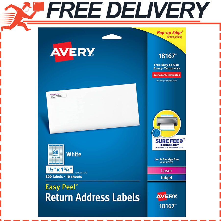 Avery Printable Return Address Labels w/ Sure Feed, 0.5" x 1.75", White ...