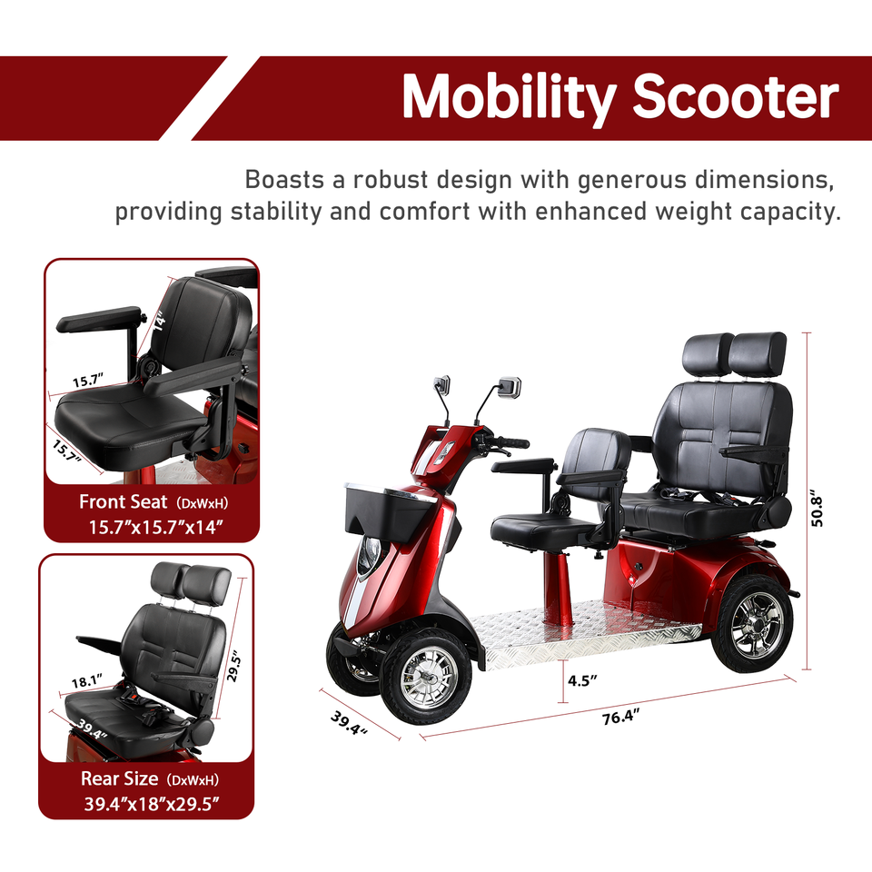 1000W 4-Wheel Heavy Duty Adjustable 3-Seat Electric Power Mobility ...