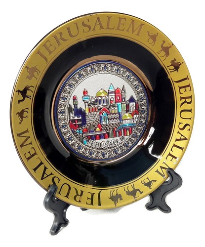 New souvenir plate Israel Ceramic Jerusalem Old City Wall&stand ...