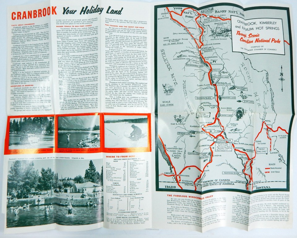 CRANBROOK BC CANADA BROCHURE 1959-62 TRAVEL FISHING HUNTING BIG FOLD ...