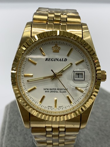 Reginald Mens Wrist Watch Gold White Analog Quartz New Battery. New ...