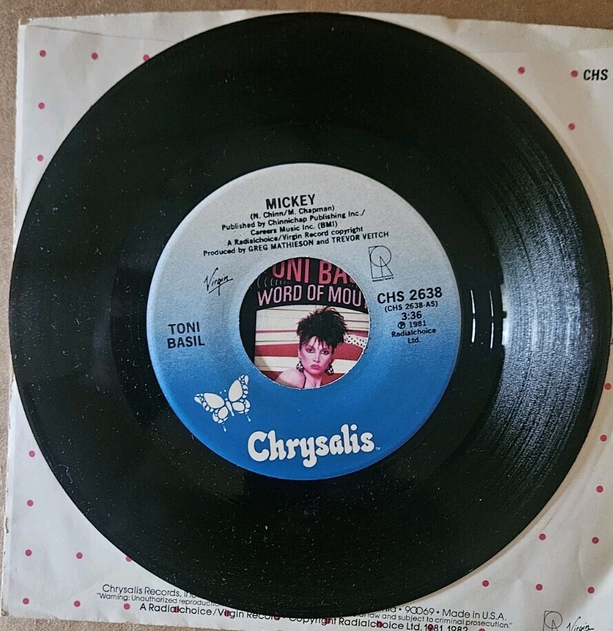 TONI BASIL Mickey 7" 45 RPM Vinyl On Chrysalis Records W/ Picture ...