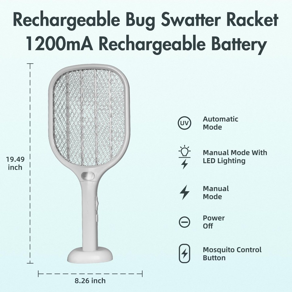 Electric Fly Swatter Rechargeable, Electric Bug Zapper Racket with ...