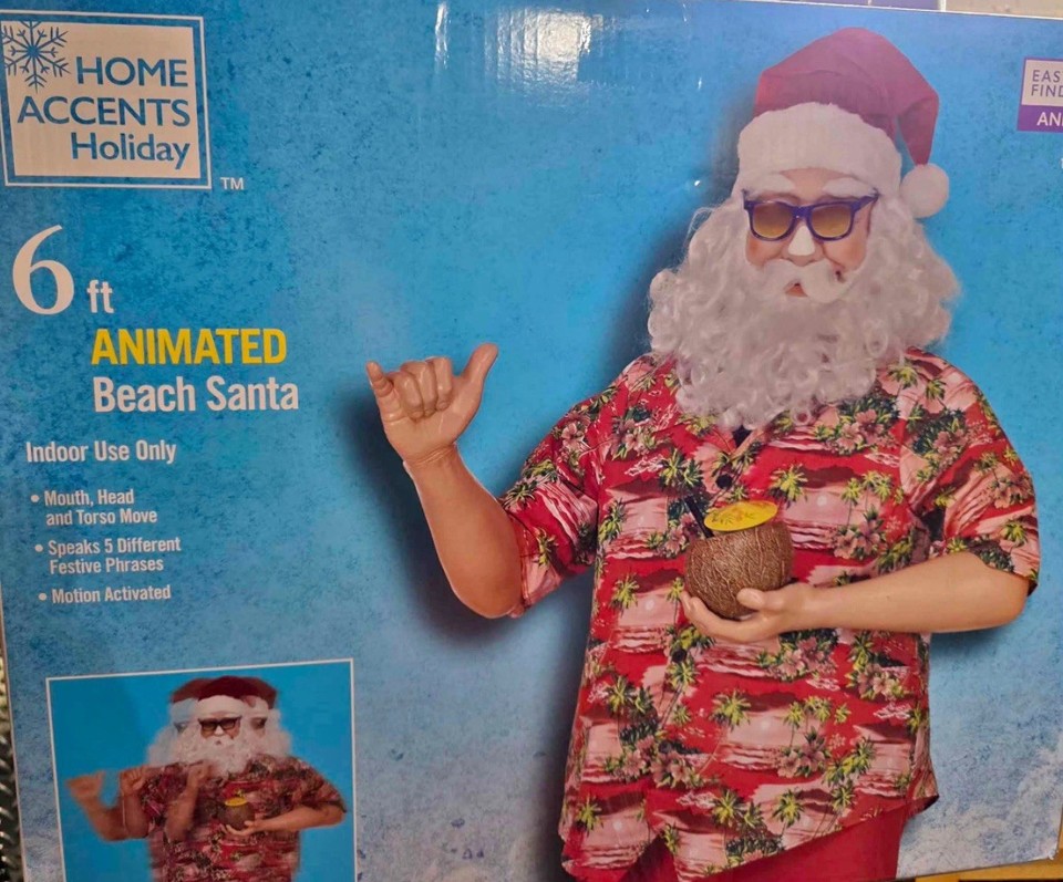 Accents Holiday Animated 6 ft. Beach Santa Claus Speaking Motion ...