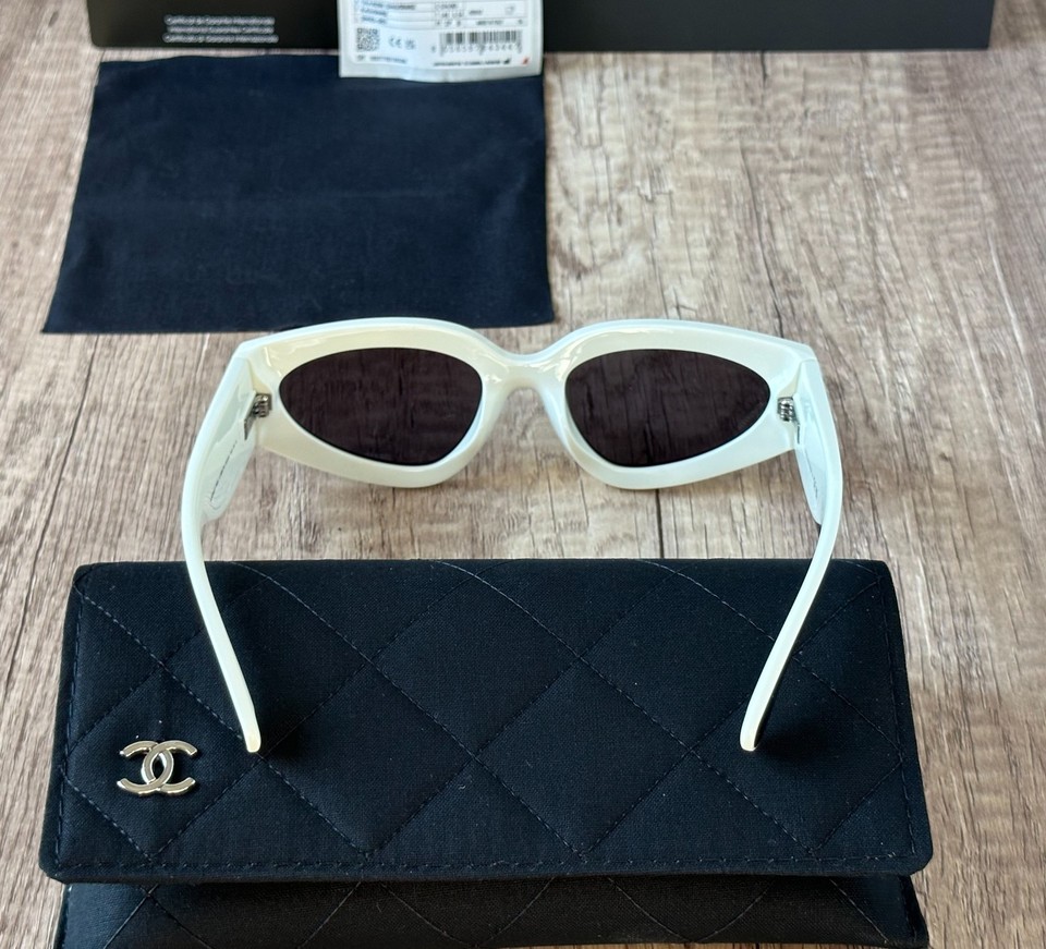 CHANEL SUNGLASSES BLACK WHITE FRAME 100% AUTHENTIC 2025 CLASSIC 6056 ...