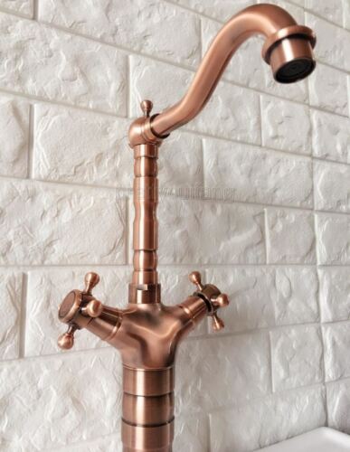 Antique Red Copper Double Handle Kitchen Sink Faucet Mixer Basin Tap ...