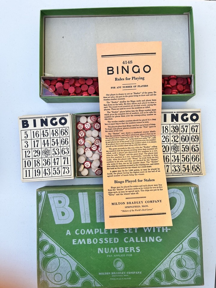 Vintage Bingo Game 1930s Milton Bradley #4148 Wood Pieces Cards ...