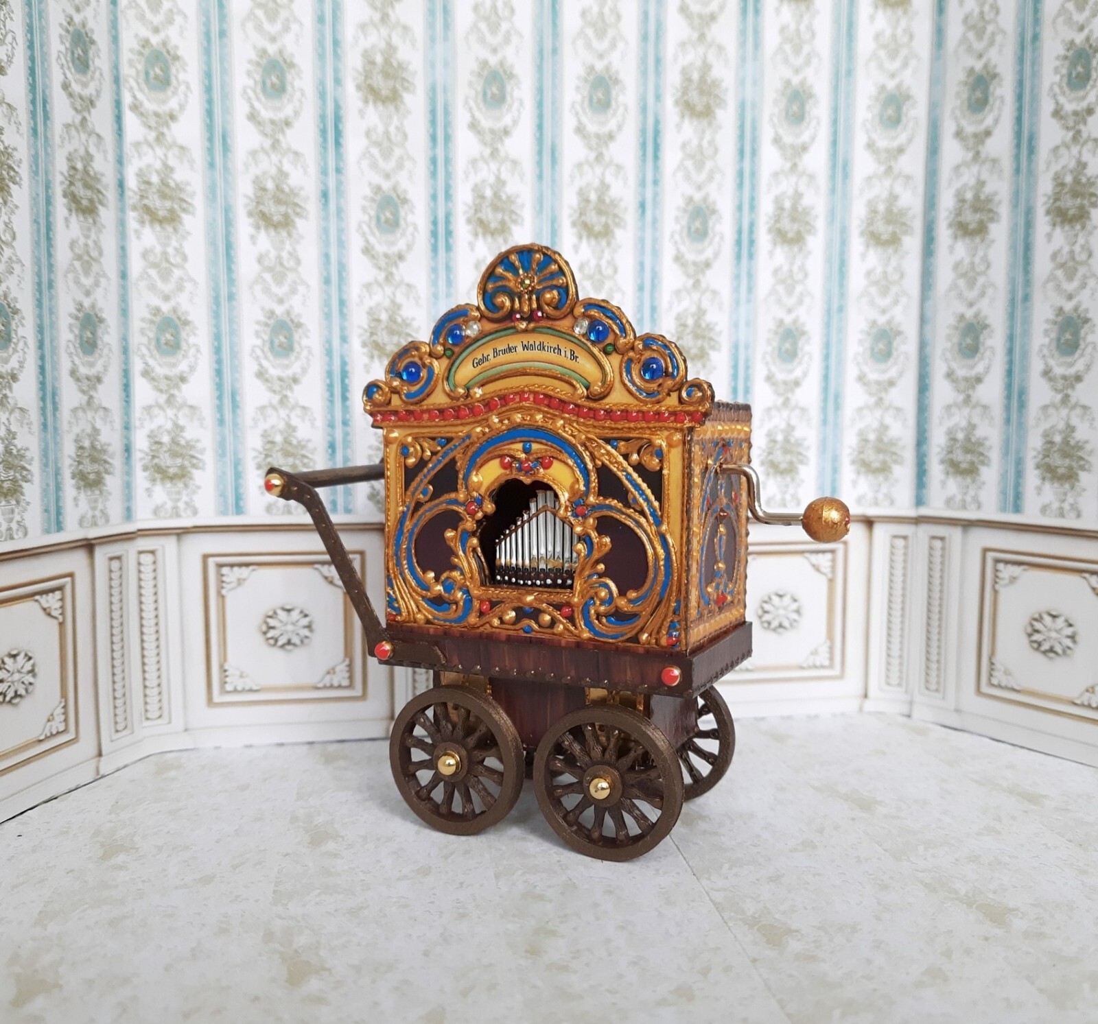 Doll Barrel Organ on Trolley Cart Music Dollhouse Miniature Scale 1:12 ...