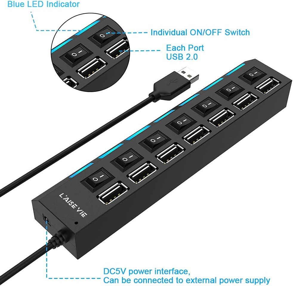 4/7 Port Multi USB 2.0 Hub High Speed Slim Compact Expansion Smart ...