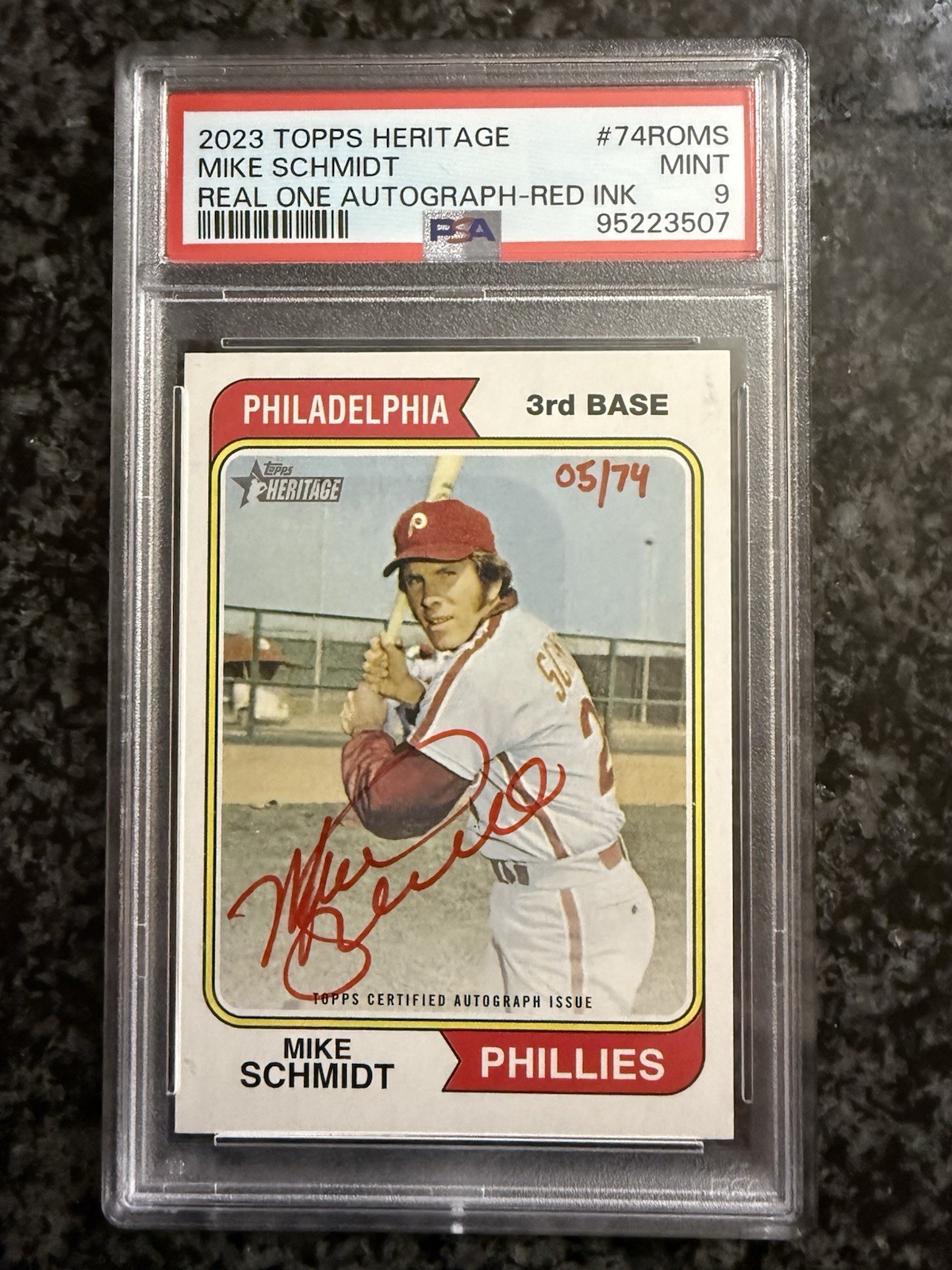 2023 Topps Heritage Real One Red Ink #/74 Auto Mike Schmidt PSA 9 Mint ...