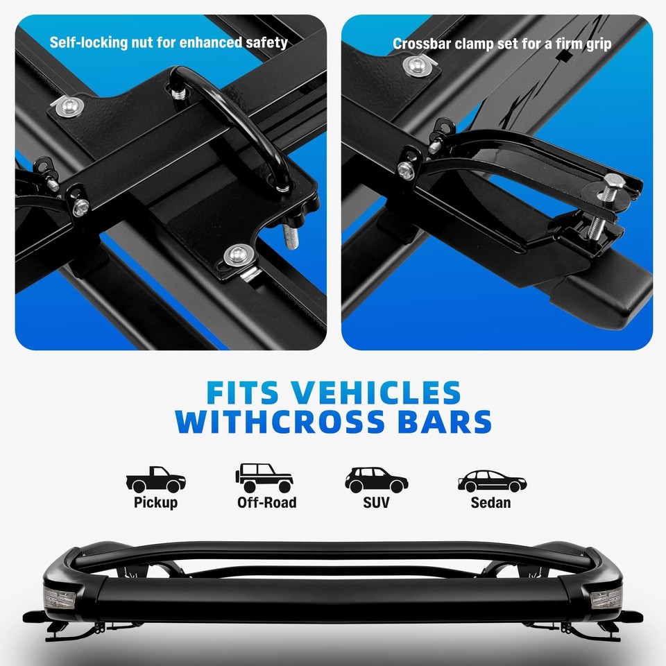 50"x38" Roof Rack Luggage Cargo Basket LED Light + Cross Bar For Volvo ...