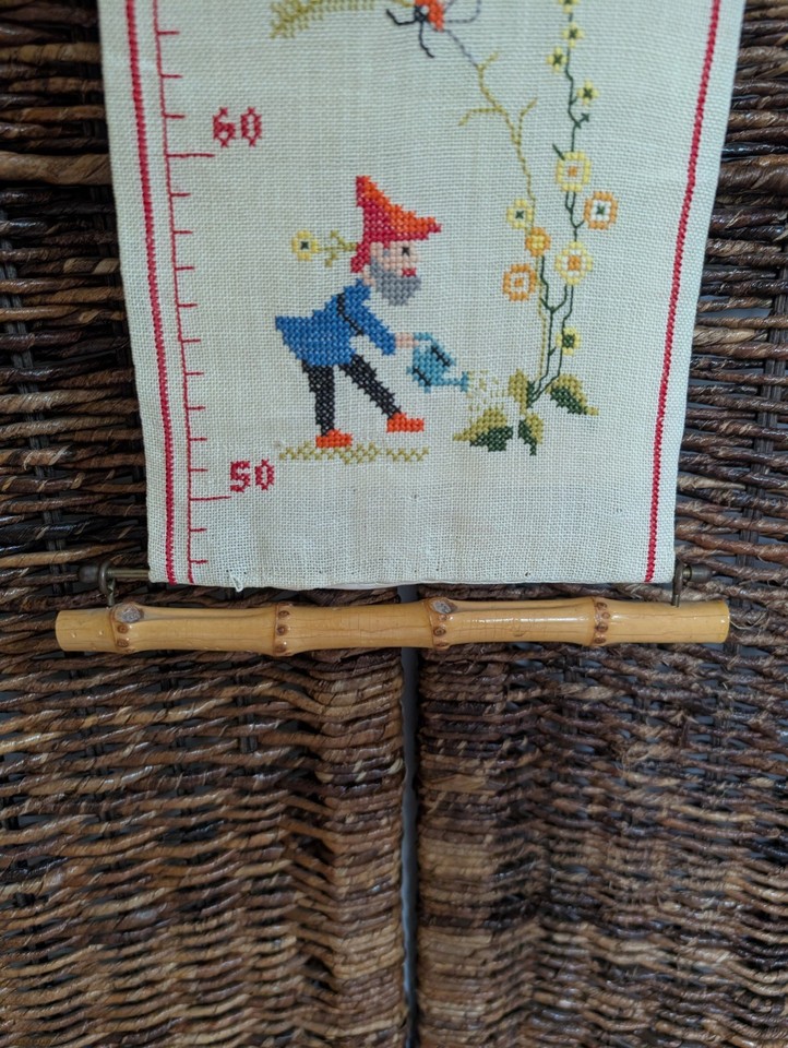 Vintage Gnome Cross Stitch Growth Chart Heirloom Baby Gift Kid Room ...