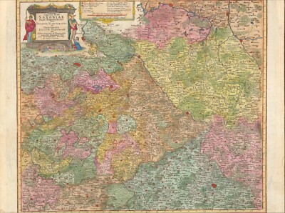 1735 Saxony Germany antique map by Homann ~ 25" x 20" beautiful full ...