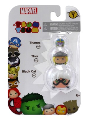 Tsum Tsum Marvel 3-Pack Thanos Thor Black Cat Sealed Series 1 Disney ...