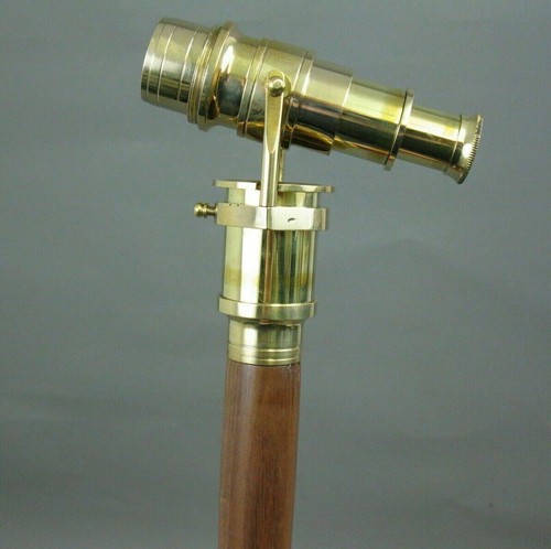 Cane Wooden Walking Stick Brass Polish Folding Hidden Spy Scope ...