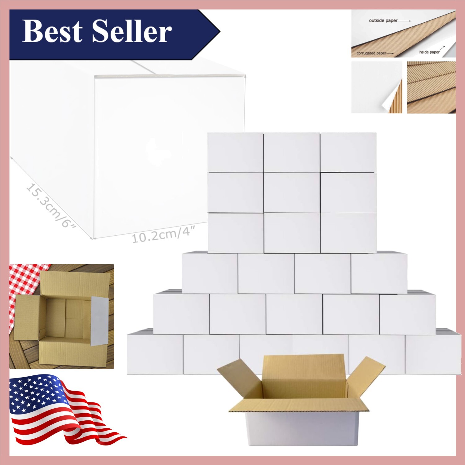 25-Pack 6x4x4 Inch White Kraft Corrugated Shipping Boxes - Eco-Friendly ...