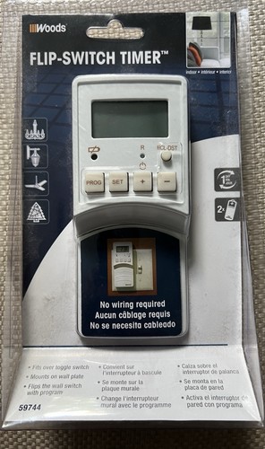 WOODS Flip-Switch Timer 59744 Fits Over Toggle Switch Programmable New ...