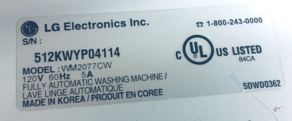 LG Tromm Washing Machine Model WM2077CW Drain Pump Access Door Housing ...