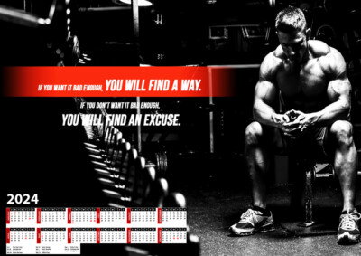 Motivational Gym Quote & Bodybuilding 2024 Calendar Premium Poster High ...