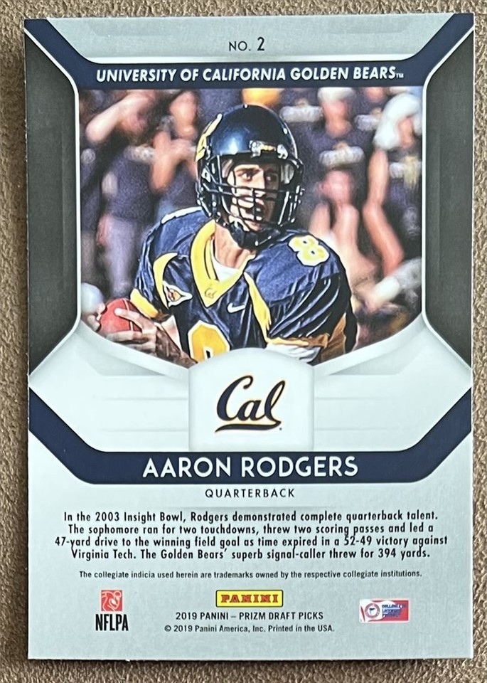 2019 Panini Prizm Draft Picks Aaron Rodgers California Golden Bears #2 ...