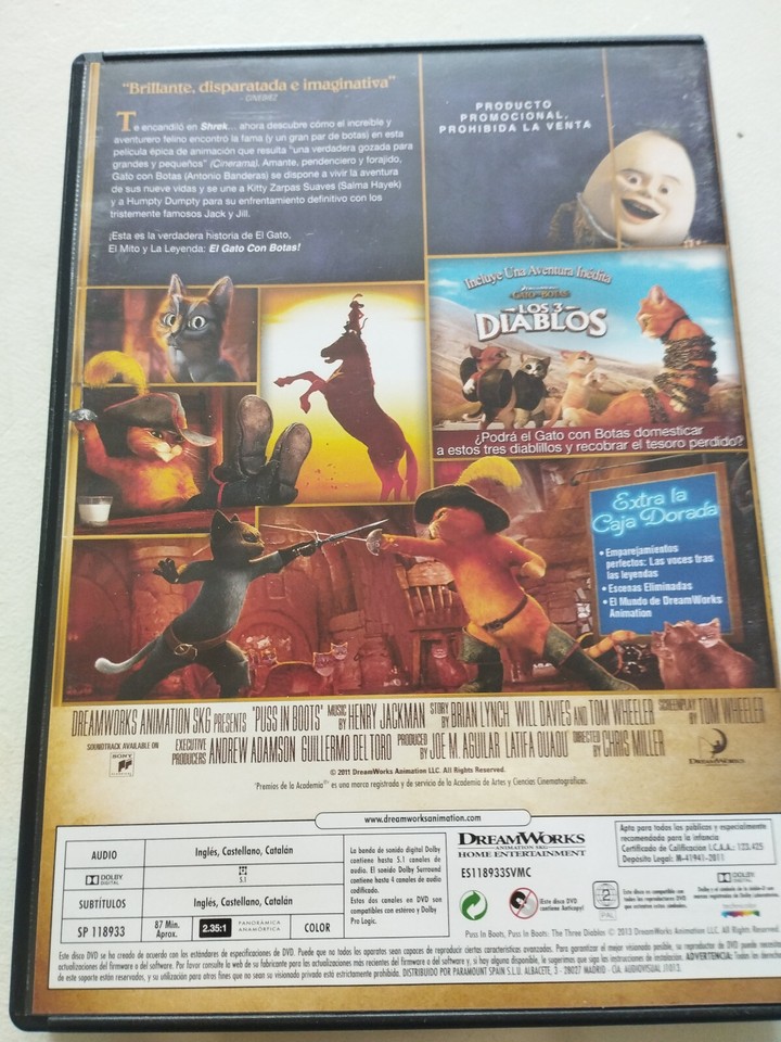 The Cat with Boots Dreamworks ANTONIO BANDERAS DVD Spanish English ...