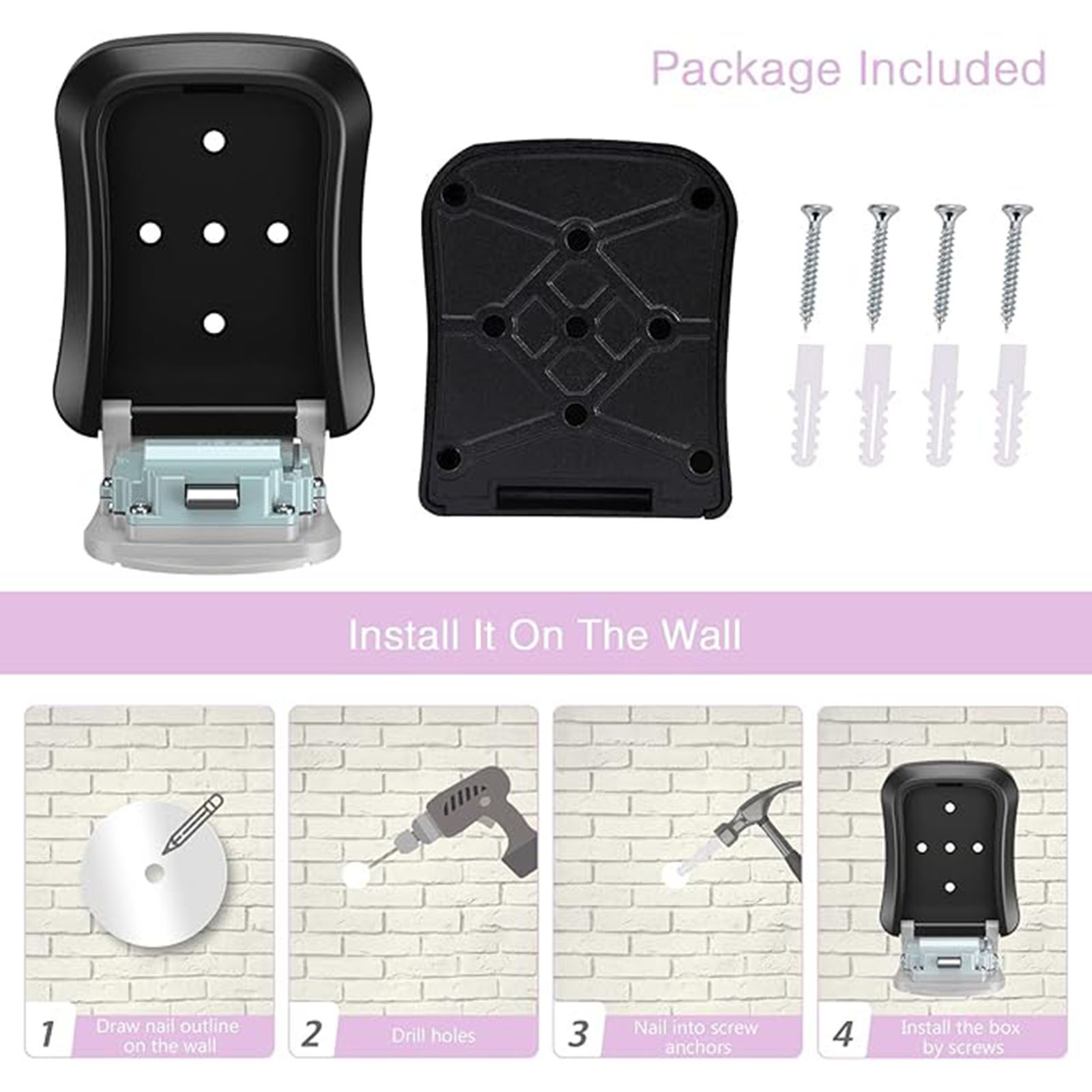 4 Digit Wall Mounted Metal Key Lock Box Home Outdoor Key Storage ...