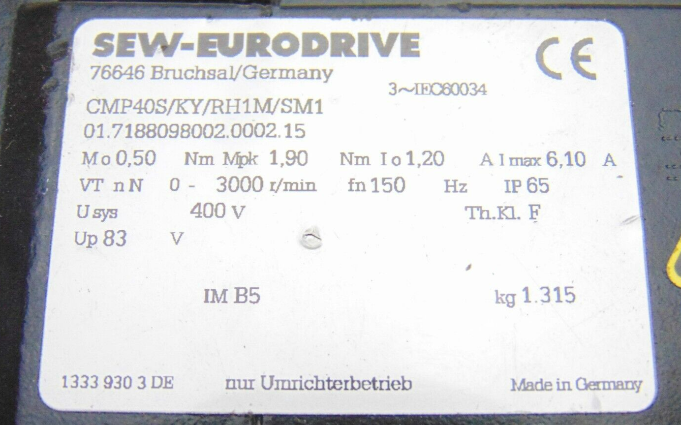 SEW Eurodrive CMP40S/KY/RH1M/SM1 Motor *used working | eBay