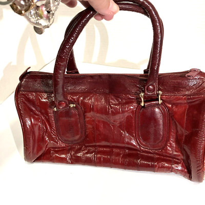 Eel Skin Handbag Vintage Dark Red Handled | eBay