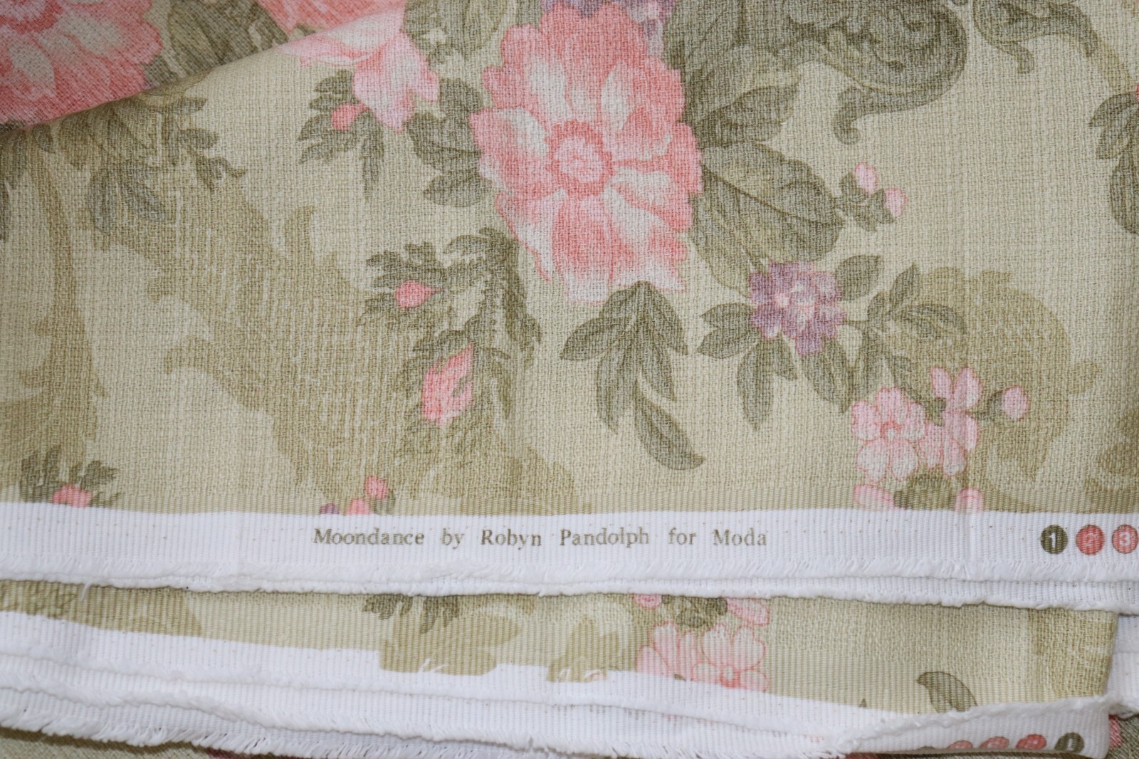 Green Pink Moondance Barkcloth Floral Cotton Fabric Robyn Pandolph Moda ...