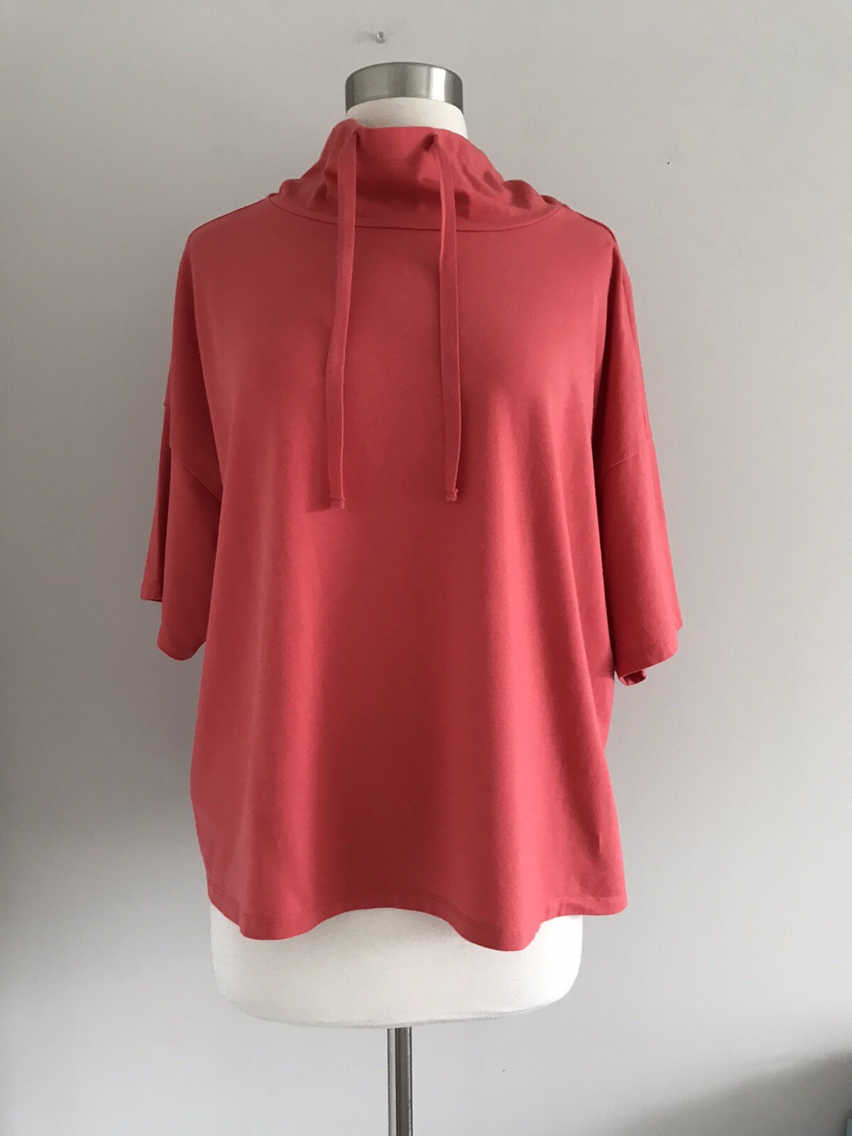 EILEEN FISHER ORGANIC COTTON ELASTANE SHORT SLEEVE DRAWSTRING NECK TOP ...