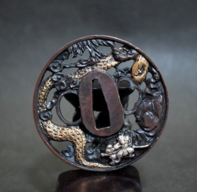 TSUBA Japanese Sword guard The Great Snake Defeat Katana Edo JP | eBay
