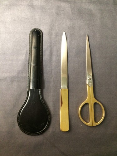 Vintage LERCHE Solingen West Germany 22K Gold Plated Desk Set Scissors ...