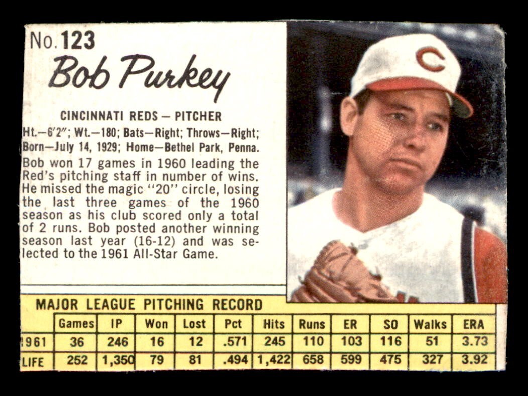 1962 Jell-O Jello Baseball #123 Bob Purkey GD | eBay