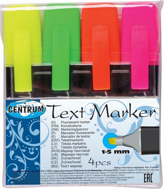 Set of 4 Text Markers Chisel Tip 1-5mm Highlighter Pen Marker Assorted ...