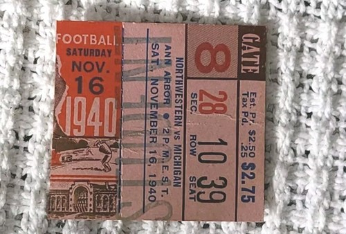 1940 Ticket Stub University of Michigan vs Northwestern Football ...