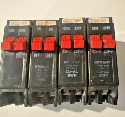 Bryant Type BRD Tandem Circuit Breakers 20 Amp 2 Pole CU-AL SWD* Lot Of ...
