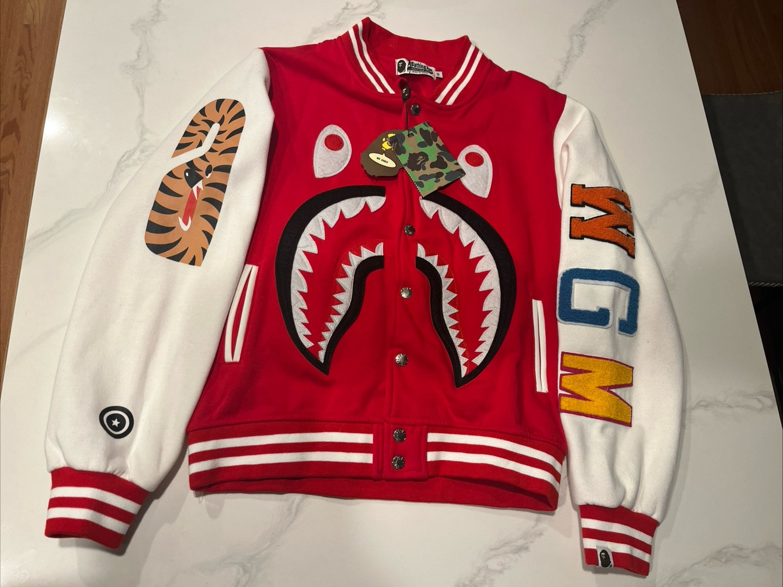 BAPE SHARK SWEAT VARSITY JACKET A Bathing Ape Size M Runs Small Boxy