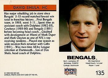 1992 Pro Set #135 David Shula Cincinnati Bengals | eBay
