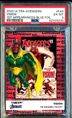 2022 Ultra Avengers 1st Appearances Blue Foil #FA5 Vision 327/360 PSA 6 ...
