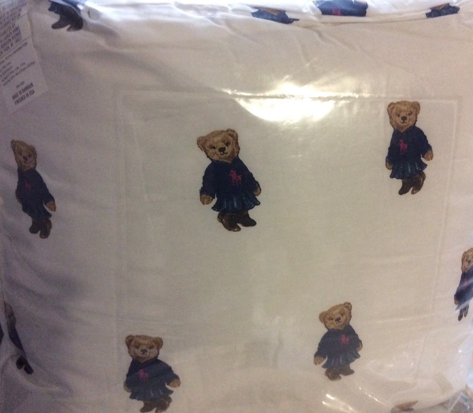 NEW Ralph Lauren Polo Teddy Bear GIRL F/Q Comforter SET with 2 Standard ...