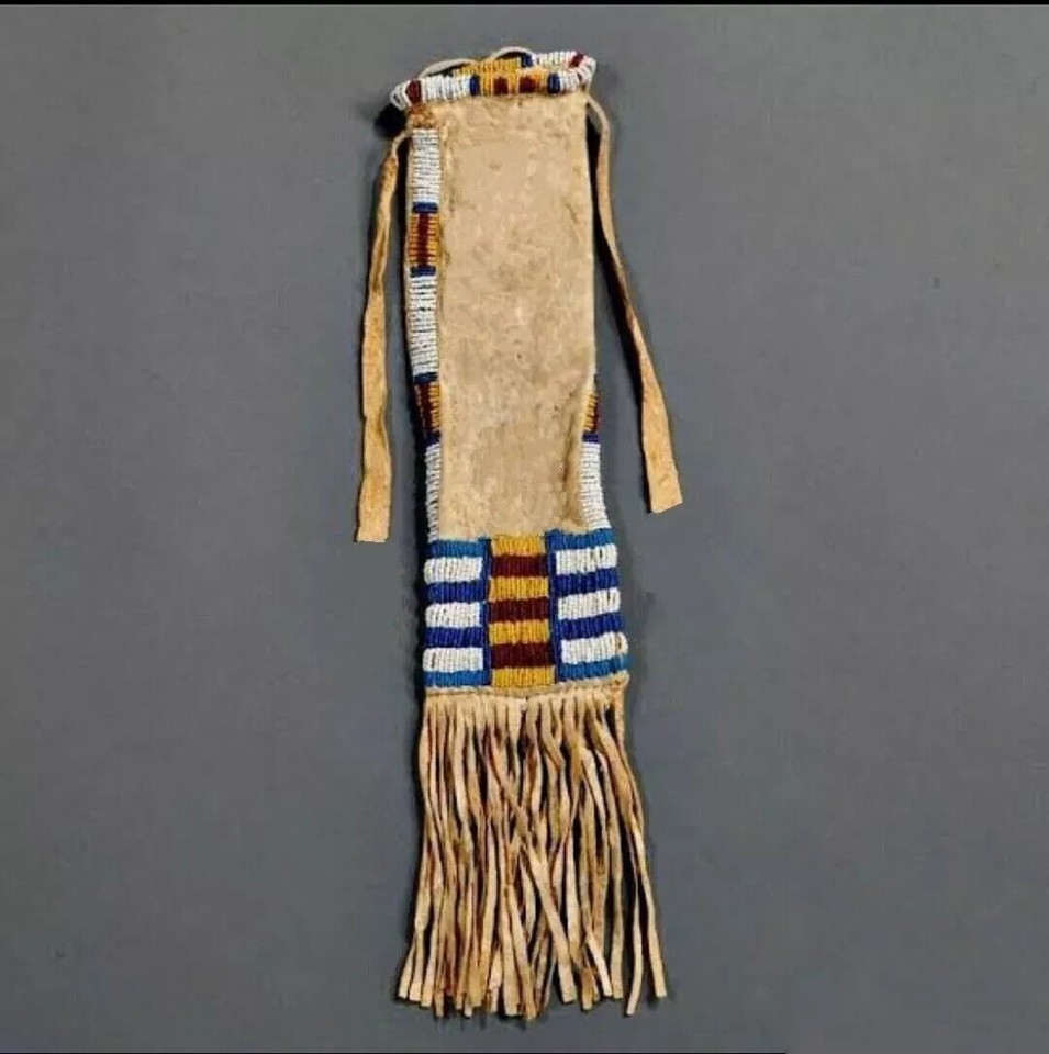 Native Indian Beaded Suede Leather tobacco Beaded pouch, hide tobacco ...