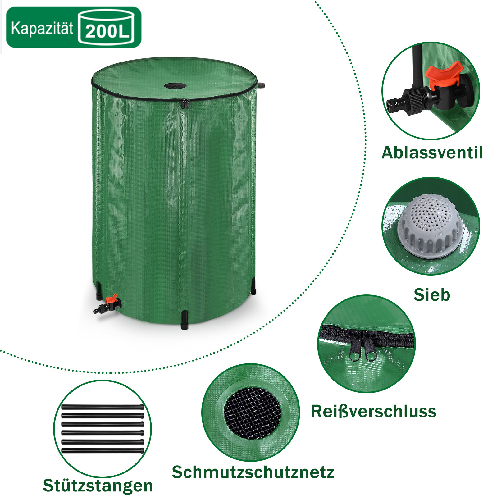 200-750L Faltbare Regenwassertank Regenfass Regenwassertonne Wassertank ...
