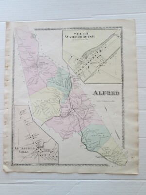 (1) "ALFRED" MAINE ++, ORIGINAL 1872 MAP, YORK COUNTY ATLAS, SANFORD ...