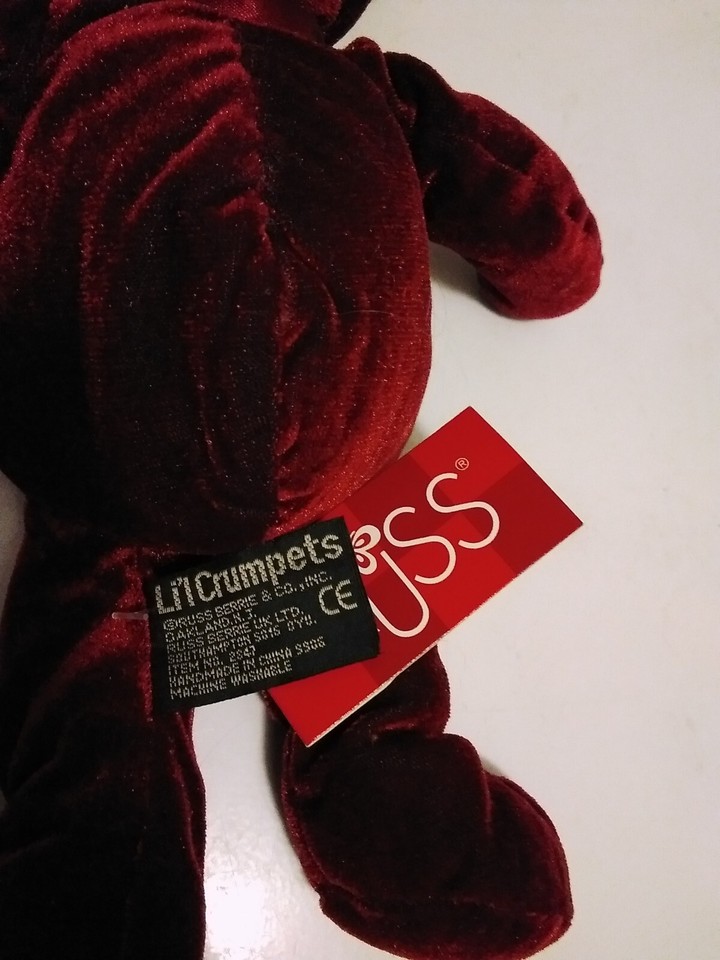Russ Berrie Lil Crumpets Bear Plush Stuffed Animal Red 11in Velvet Soft ...