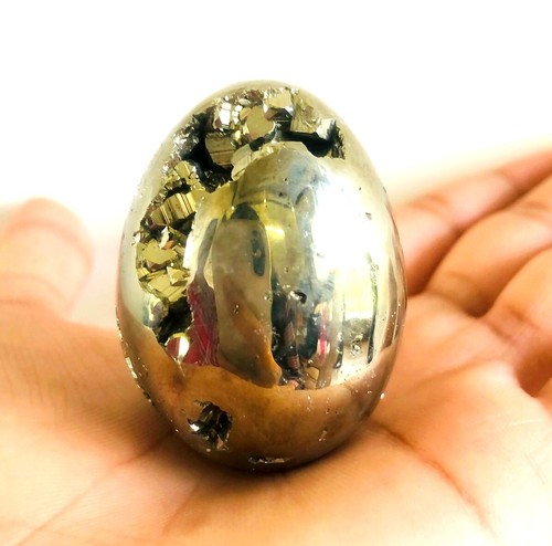 Golden Pyrite Oval Egg Polished Gemstone Healing Gift Feng Shui Psychic ...